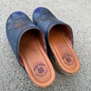 Lucky Brand | Shoes | Lucky Brand Blue Black Suede Mulesclogs Leather ...